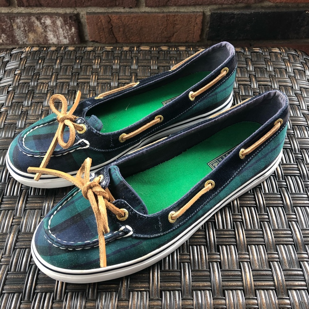 Sperry Top-Sider Navy & Green Plaid Boat Shoes 6.5 - Gem